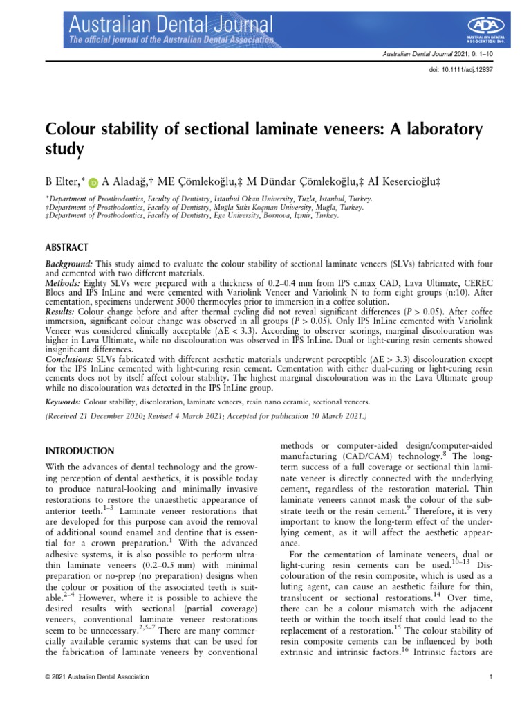 Colour Stability of Sectional Laminate Veneers - A Laboratory Study ...