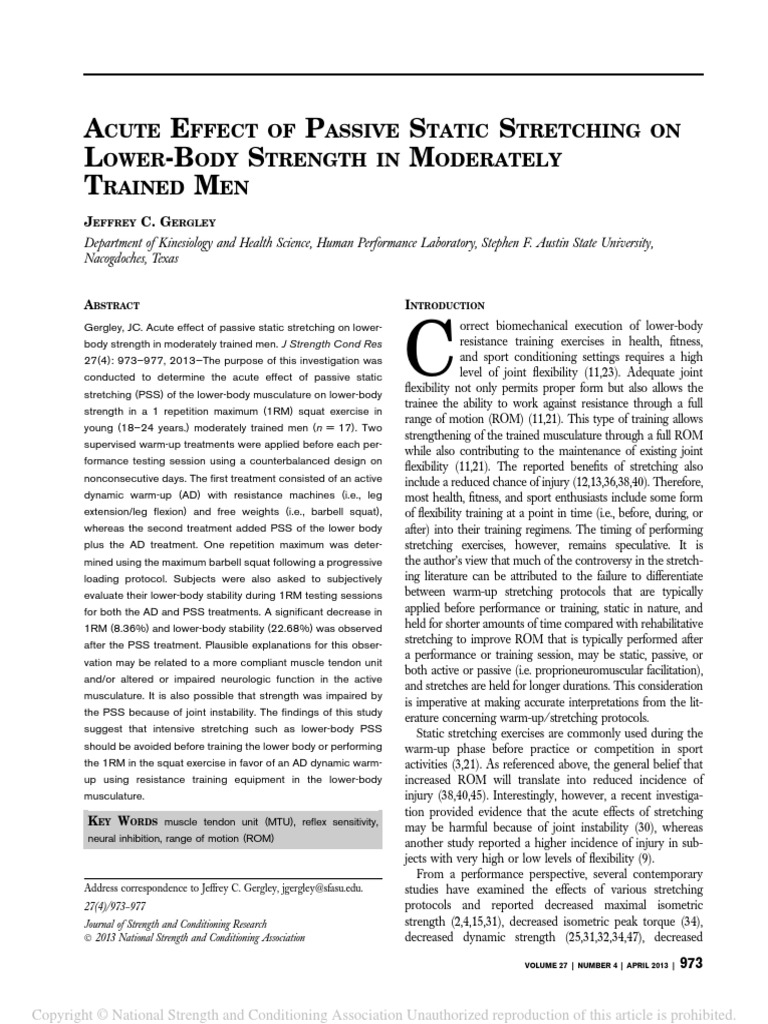 Acute Effect of Passive Static Stretching On Lower-Body Strength in ...