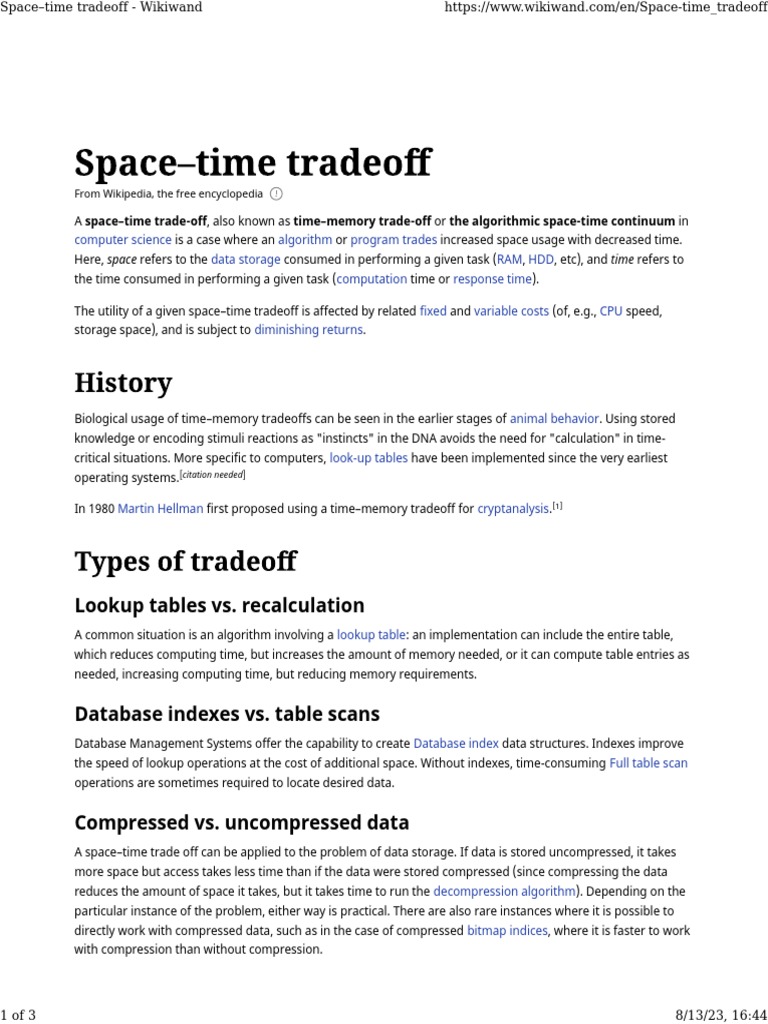 Space-Time Tradeoff - Wikiwand | PDF | Information Technology | Computing