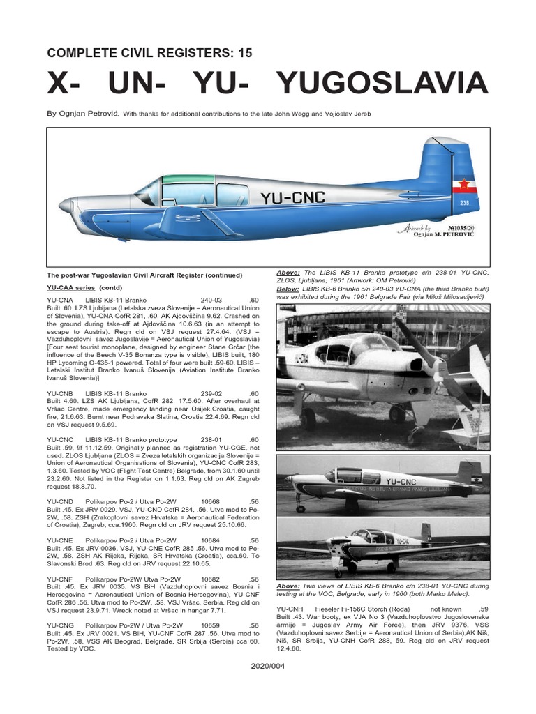 Yugoslav Register YU-CNA To YU-CNZ | PDF | Aviation | Aircraft
