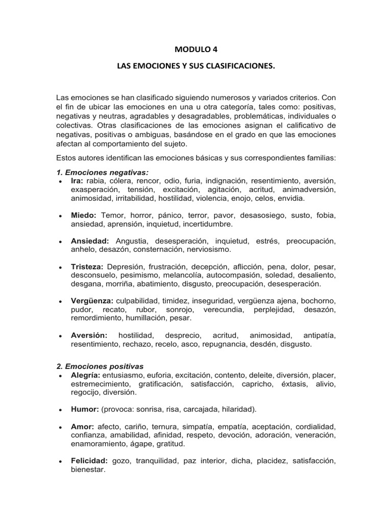 Las Emociones y Sus Clasificaciones | PDF | Las emociones | Comportamiento