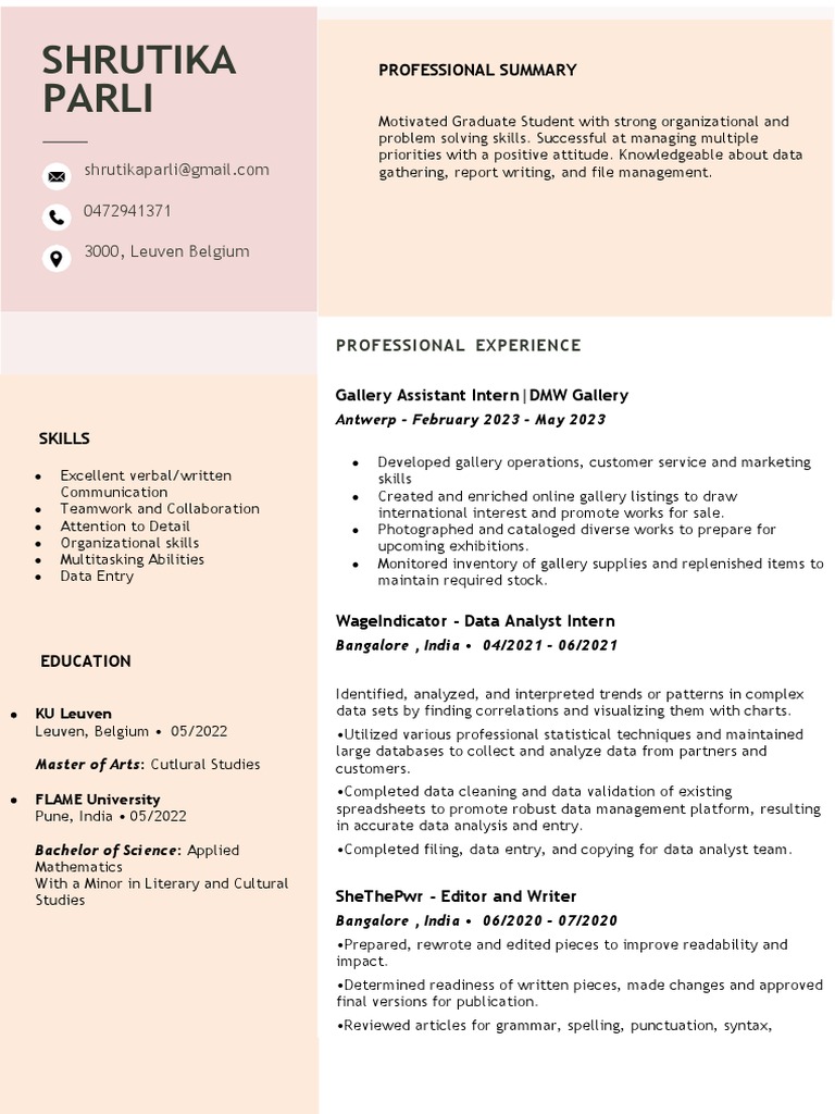 Shrutika Parli Resume | PDF | Data | Data Analysis