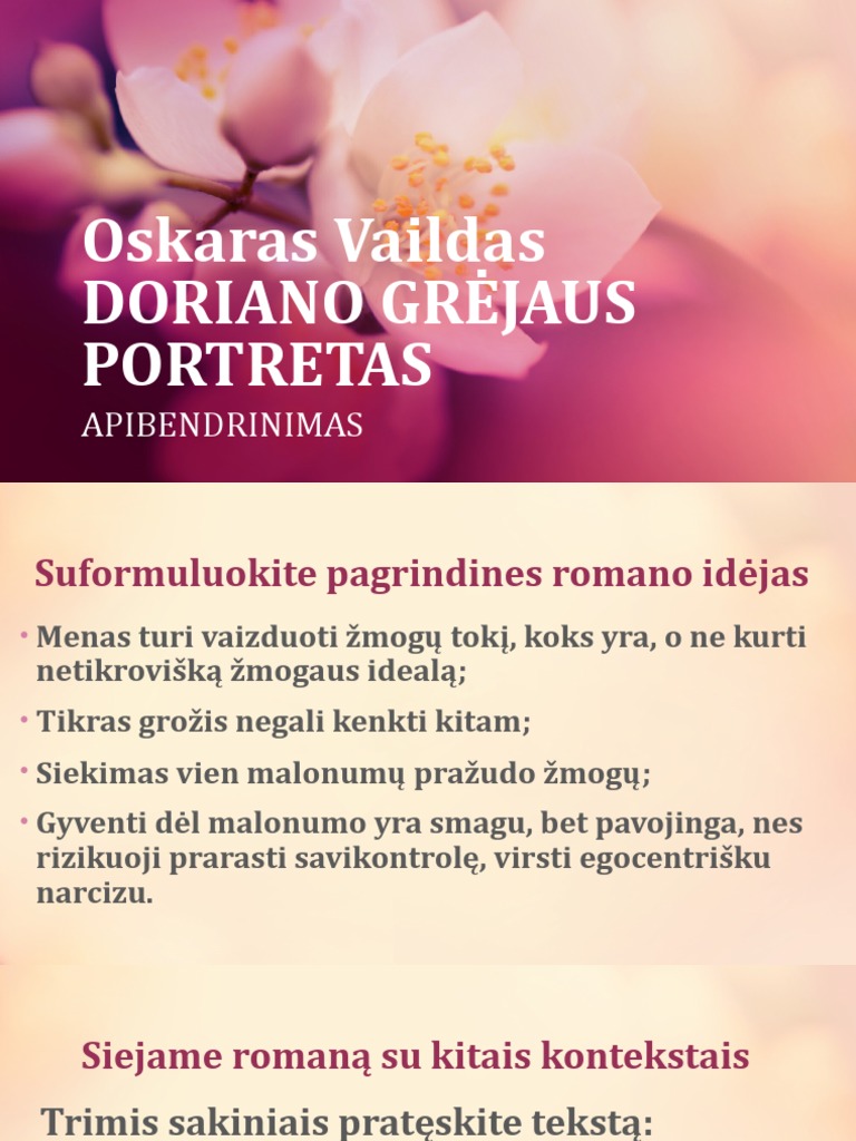 Oskaras Vaildas. DORIANO GRĖJAUS PORTRETAS. Apibendrinimas. IV Namų Darbų Užd. | PDF