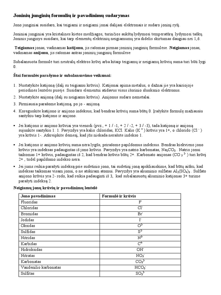 Joninių Junginių Formulių Sudarymas | PDF