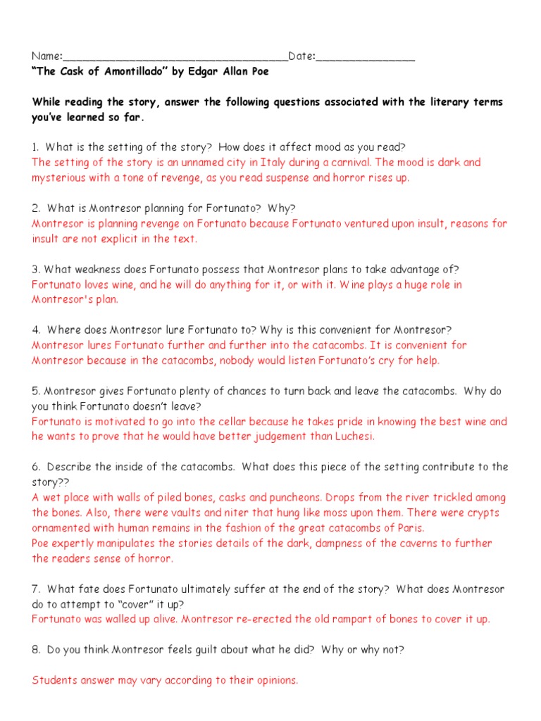 The Cask of Amontillado" by Edgar Allan Poe | PDF