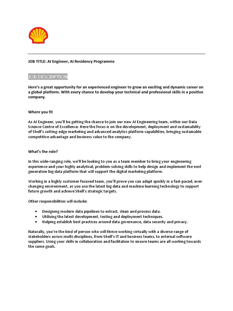 AI Engineer Job Opening at Shell | PDF | Career & Growth | Business