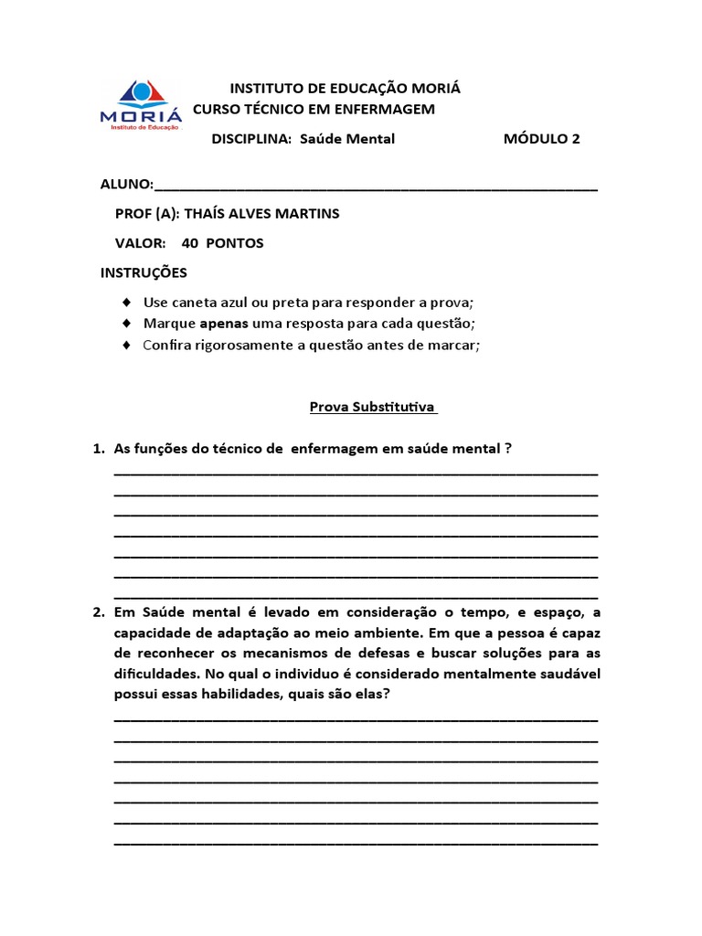 Prova de Saúde Mental - Modulo 2 | PDF
