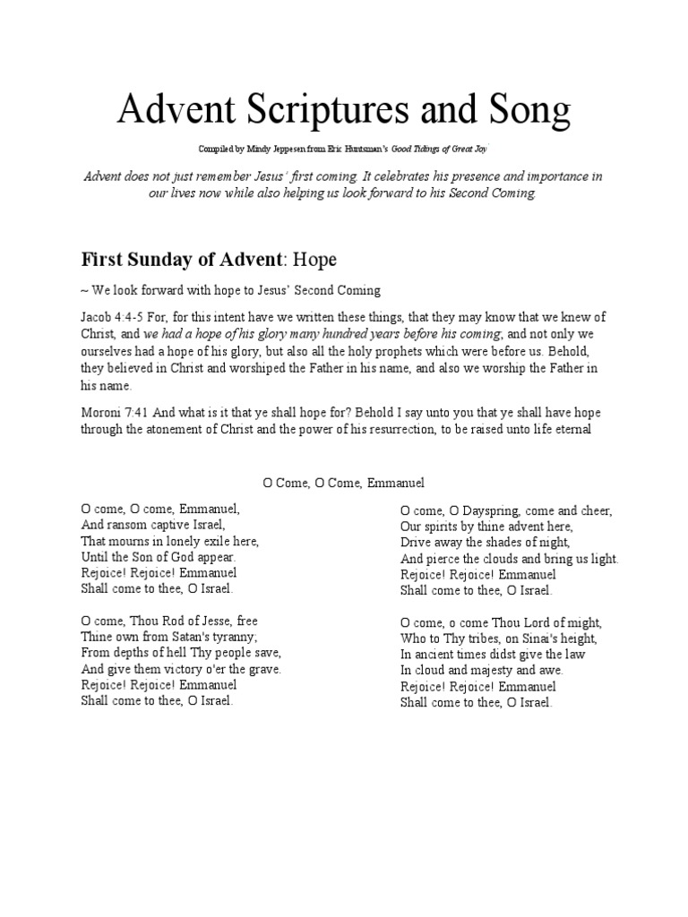 4 Sundays of Advent, Scriptures and Song | PDF | Glory (Religion ...