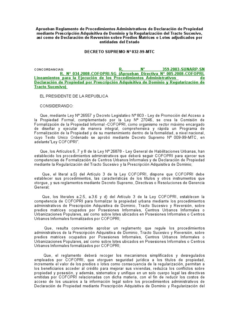 DECRETO SUPREMO Nº 032-99-MTC | PDF