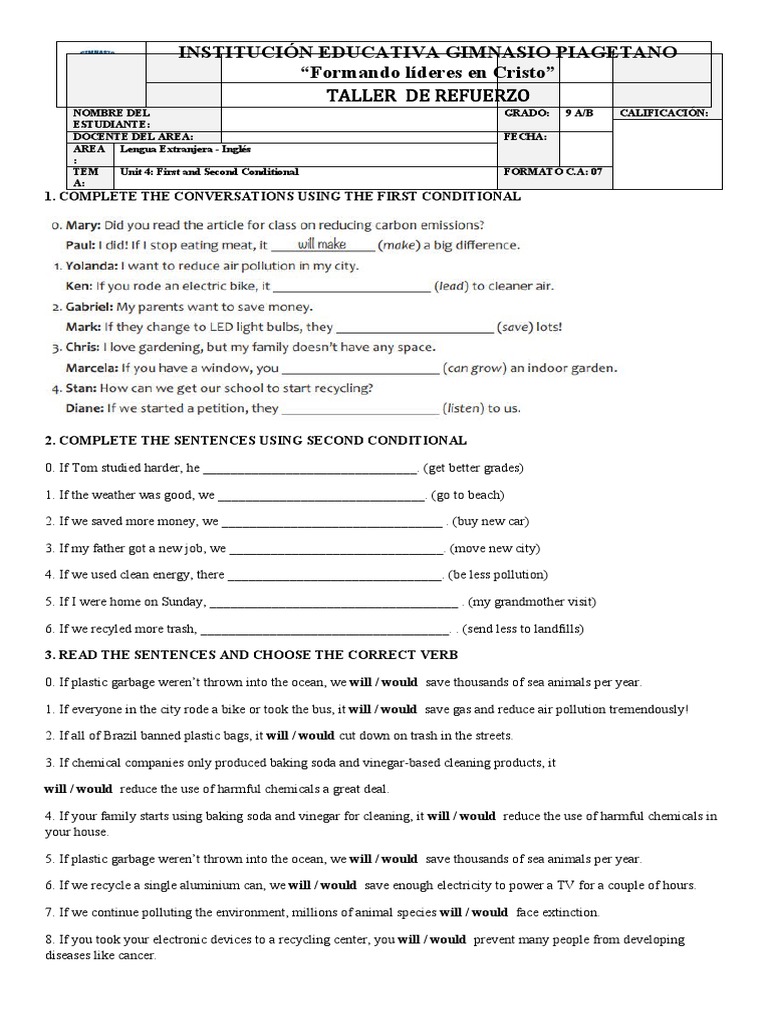 WORKSHOP U4 - First and Second Conditional | PDF