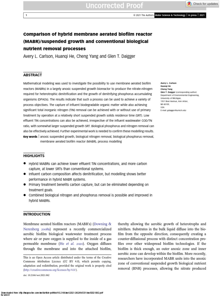 Hybrid MABR vs. Conventional BNR Processes | PDF | Sewage Treatment ...