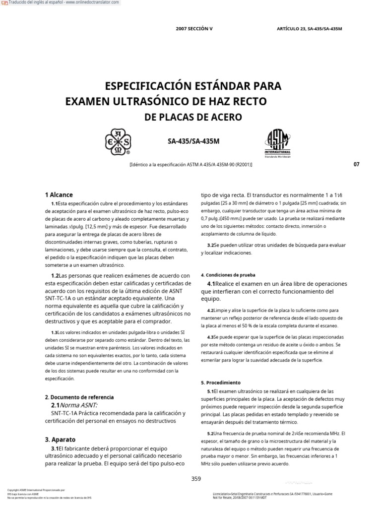 ASTM SA 435-SA 435M STANDARD SPECIFICATION FOR STRAIGHT BEAM ULTRASONIC ...