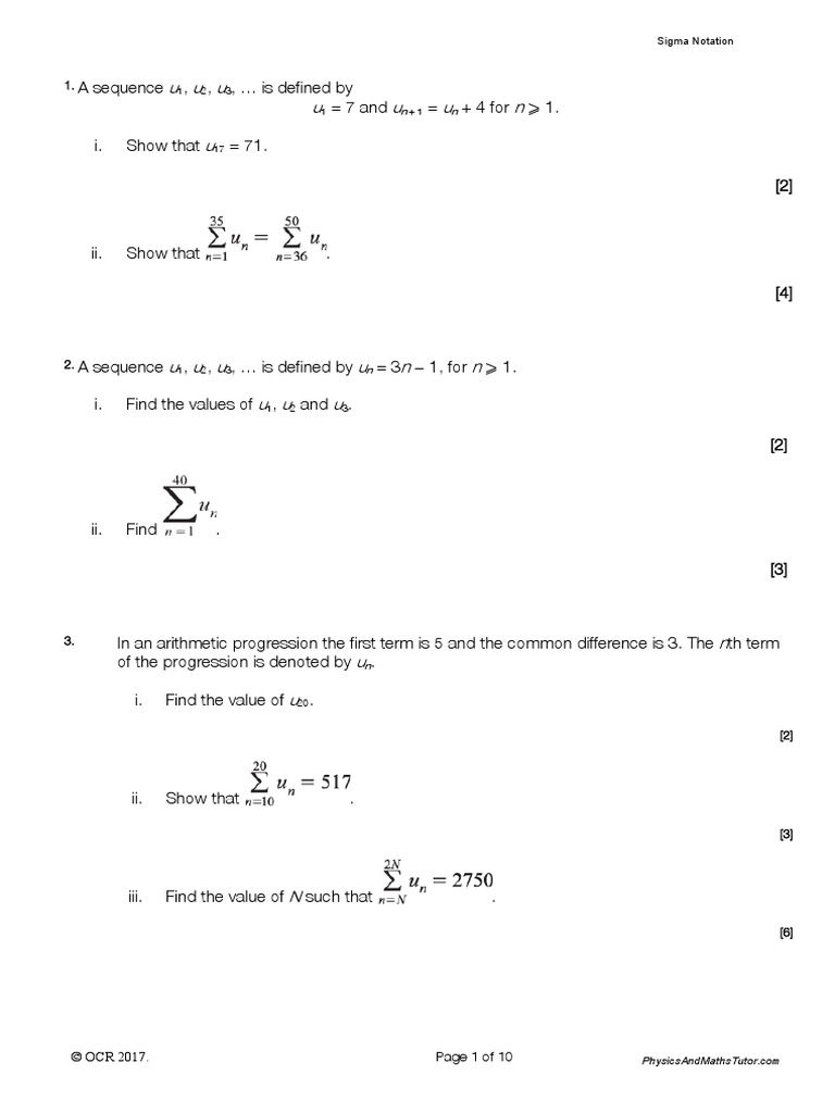 Sigma Notation | PDF