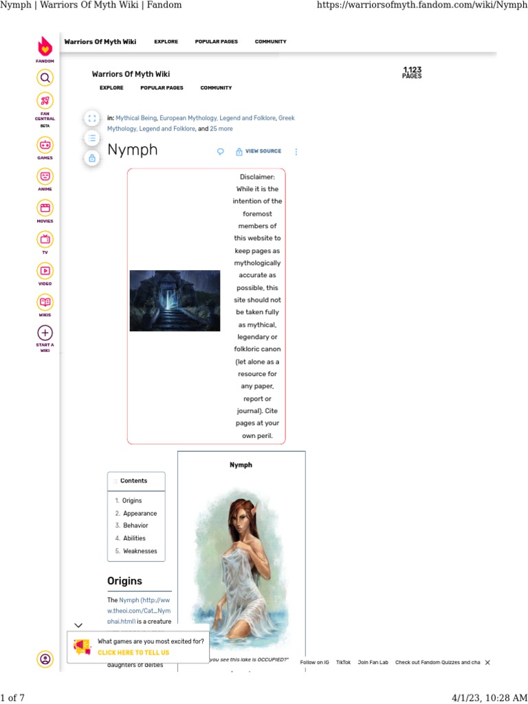Nymph Warriors Of Myth Wiki Fandom | PDF | Greek Deities