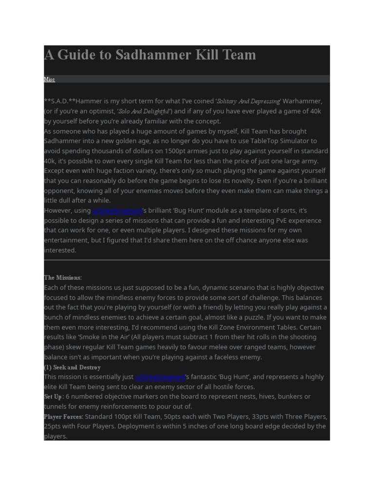 Sadhammer: Solo Kill Team Missions Guide | PDF | History