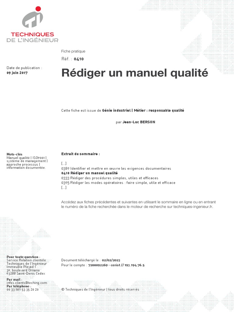 Rédaction d'un manuel qualité efficace | PDF