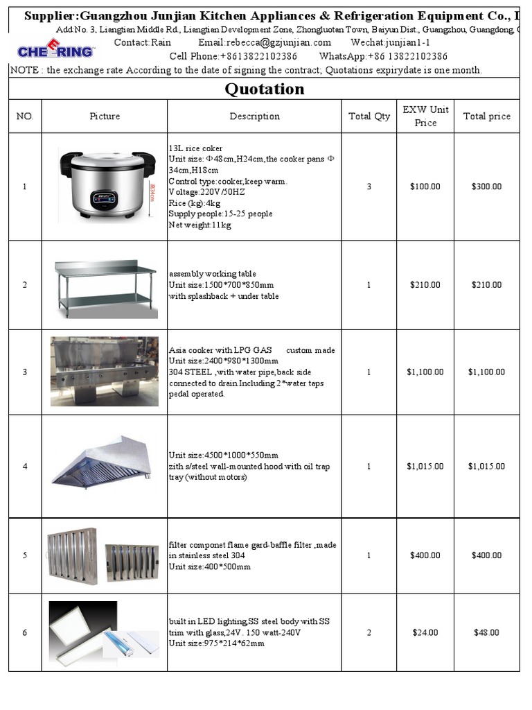 Kitchen Equipment Quotation from Guangzhou | PDF | Mains Electricity ...