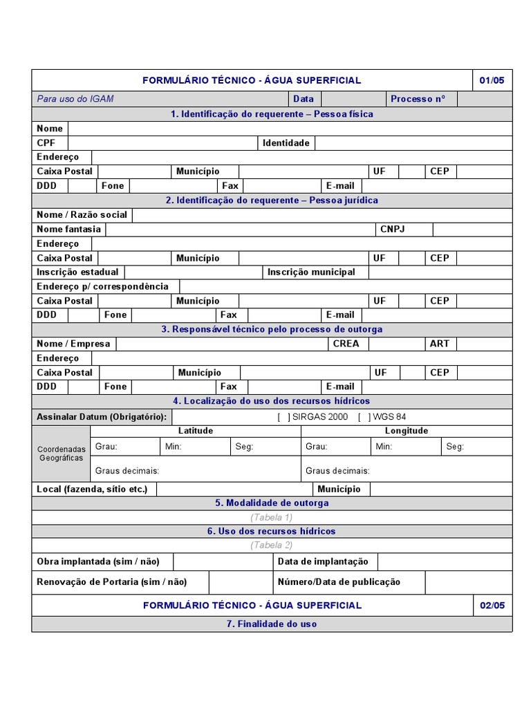 Outorga_Formulário_Água_Superficial_atualizado[1] preenchido | PDF