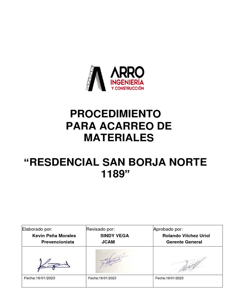 Procedimiento de Acarreo de Materiales | PDF