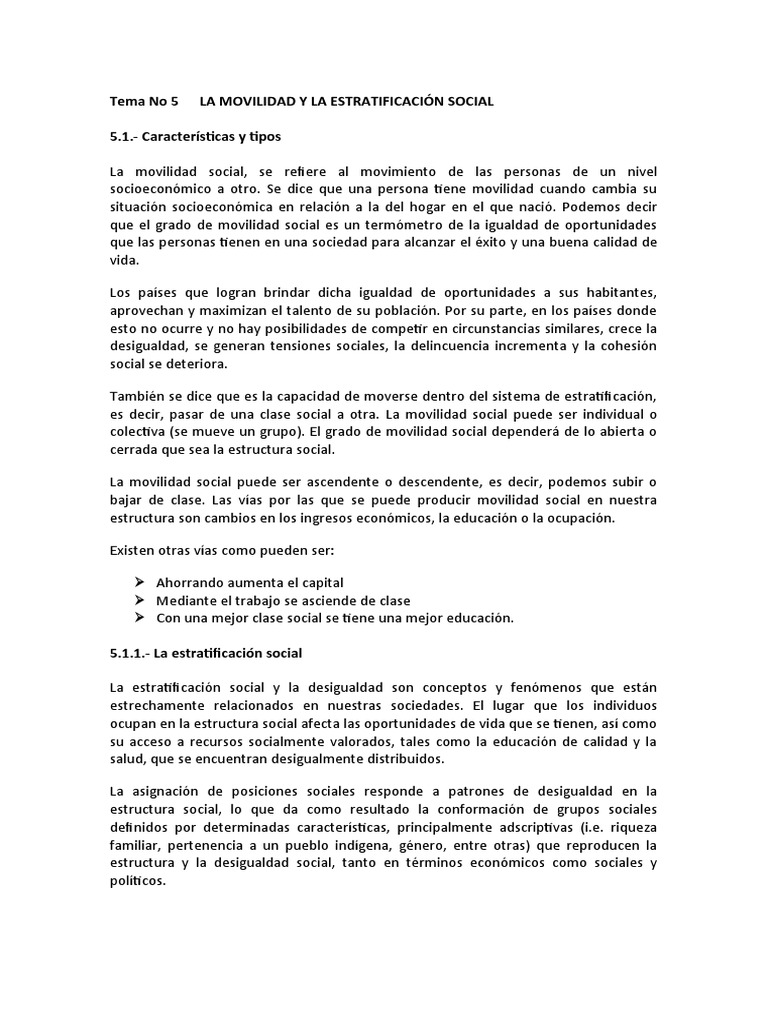 Tema No 5 La Movilidad y La Estratificación Social Del Libro | PDF | Estratificación social ...