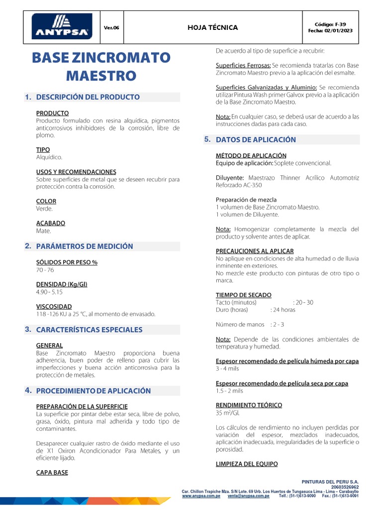 Base Zincromato Maestro: Hoja Técnica | PDF