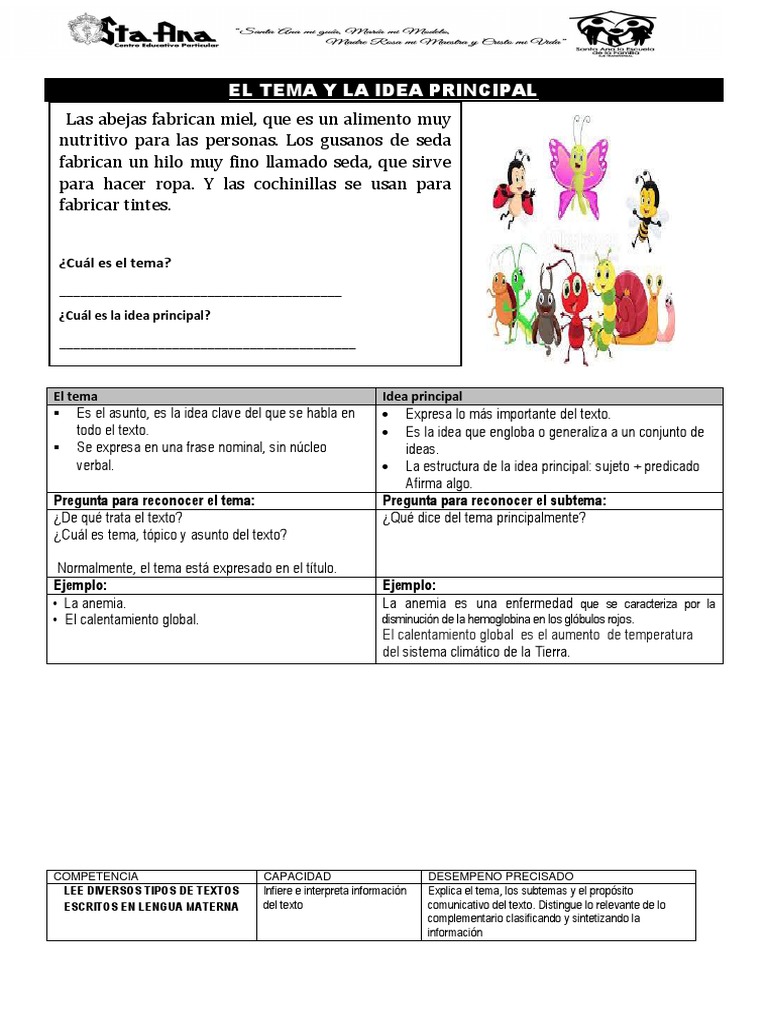 Identifica El Tema y La Idea Principal Ok | PDF