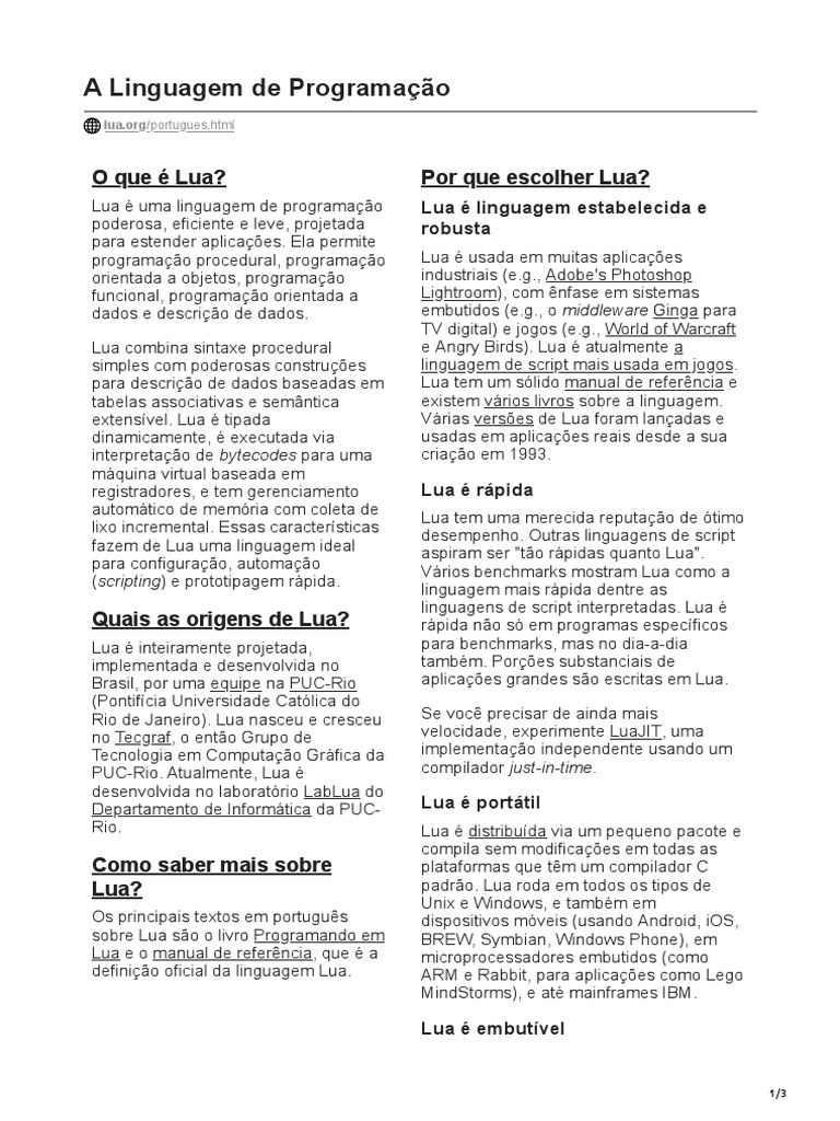 A Linguagem de Programação Lua | PDF
