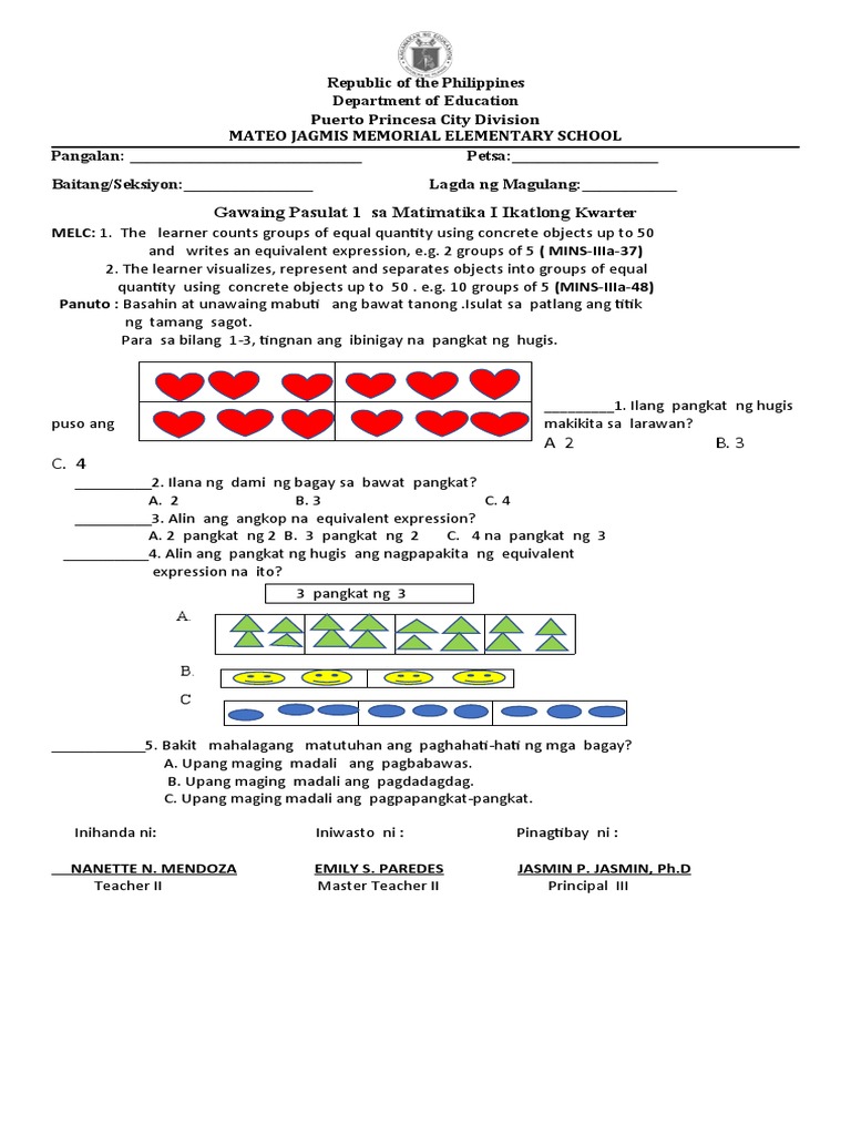 Assessment Math 1 q3 Week 1 2023 | PDF