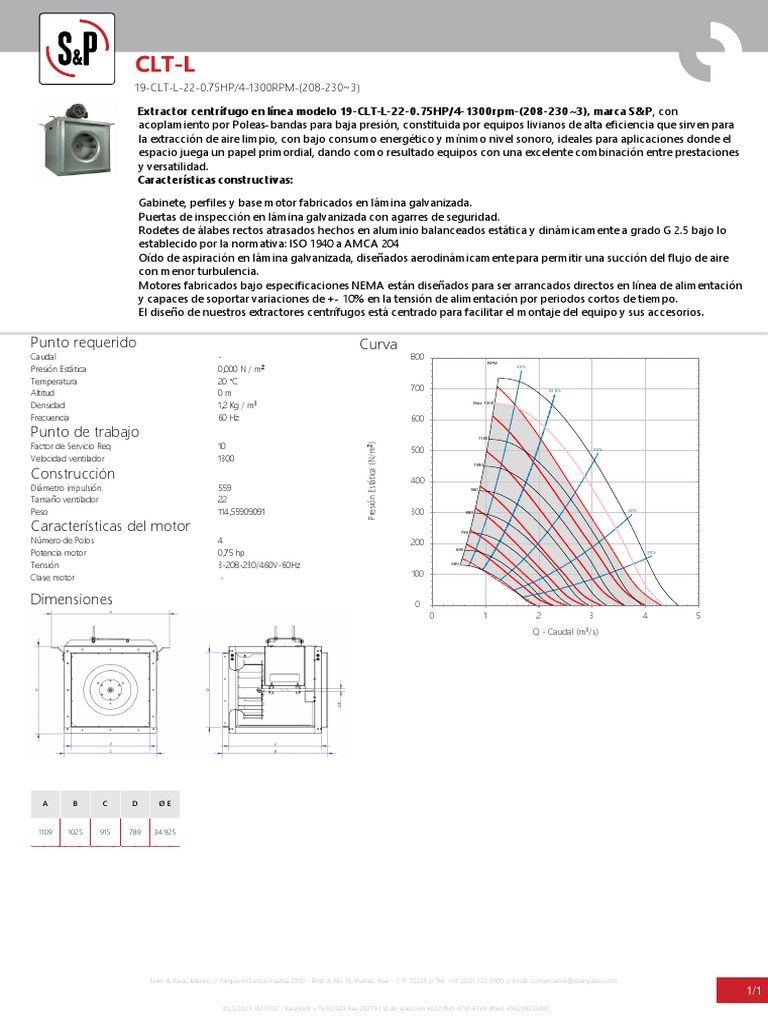 Extractor Centrífugo 19-CLT-L 0.75HP | PDF | Vehículos