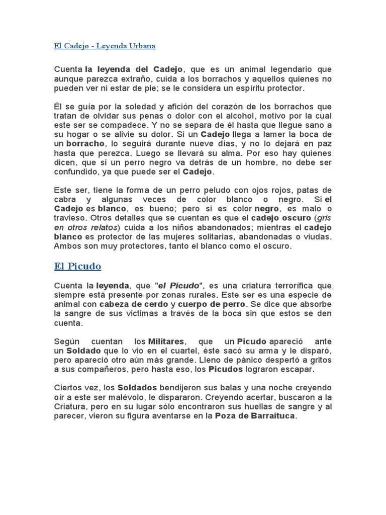 Leyendas del Cadejo y El Picudo | PDF