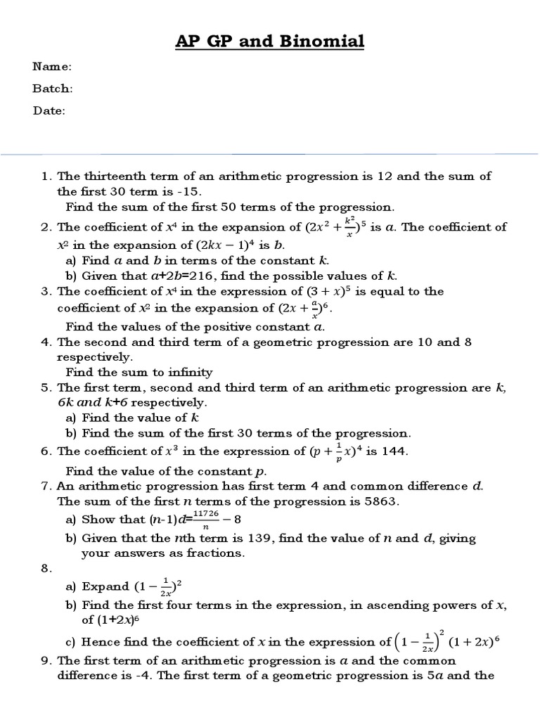 AP GP and Binomial Test | PDF | Language Arts & Discipline | Teaching ...