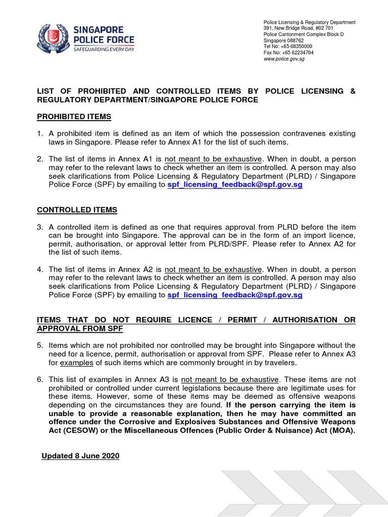 List of Permissible Controlled and Prohibited Items 8 June 2020 | PDF ...