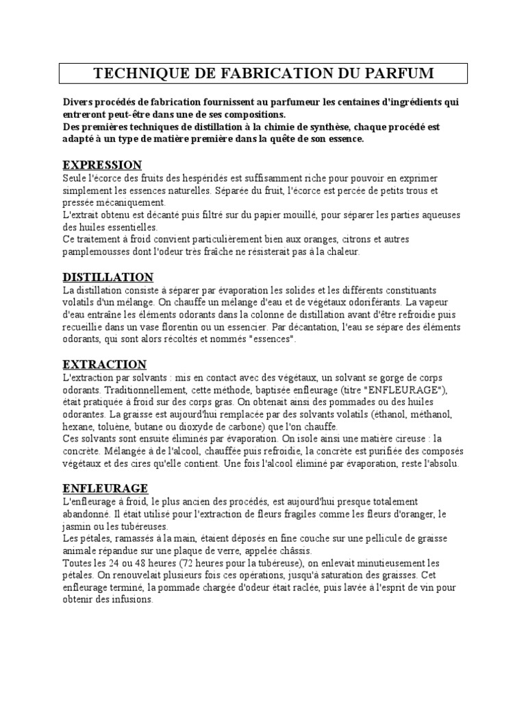 Techniques de Fabrication du Parfum | PDF | Distillation | Éthanol