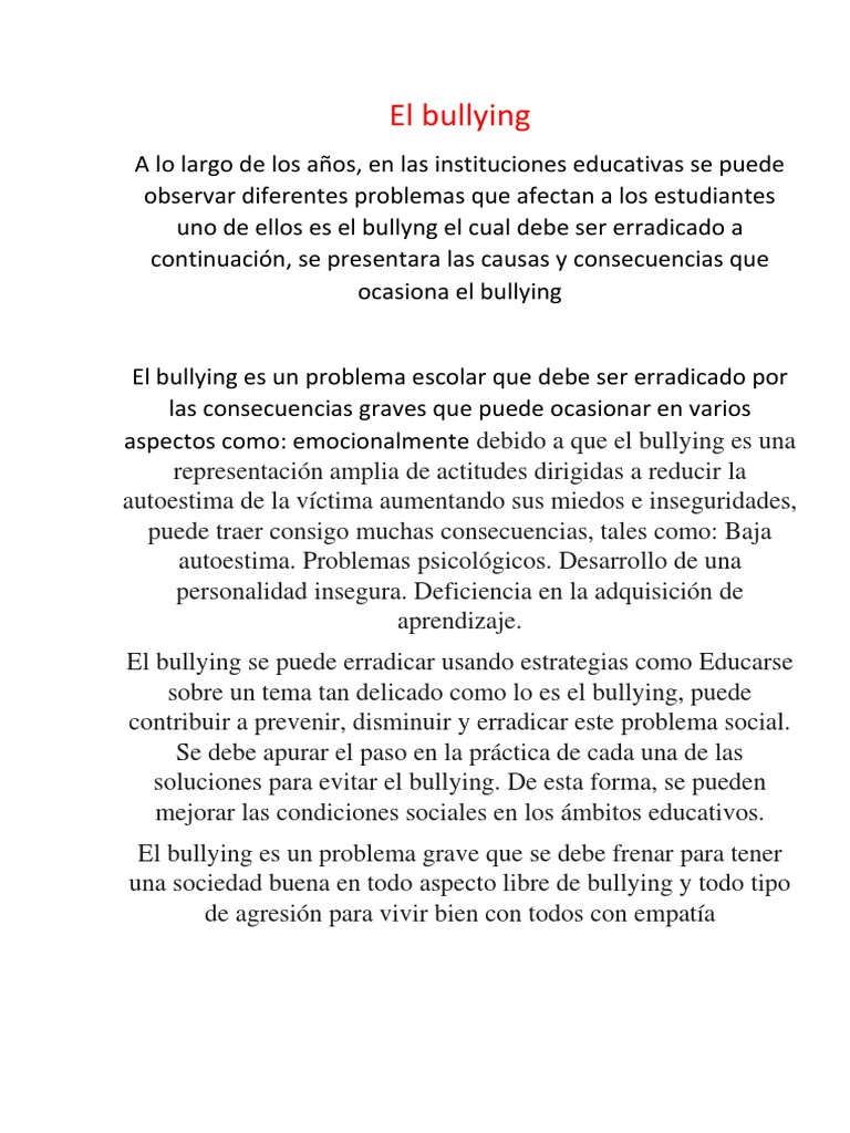 Argumentos sobre el bullying escolar | PDF