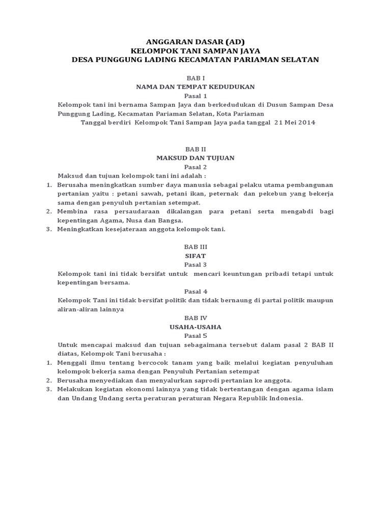 Contoh ADART Kelompok Tani | PDF