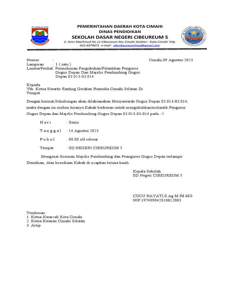 Surat Permohonan Pengukuhan Mabigus | PDF