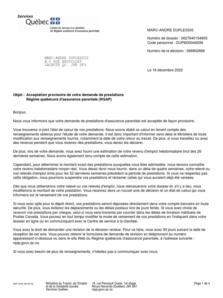 RQAP DECISION CALC LETTRE LET Ref 1-YTSFYPN | PDF