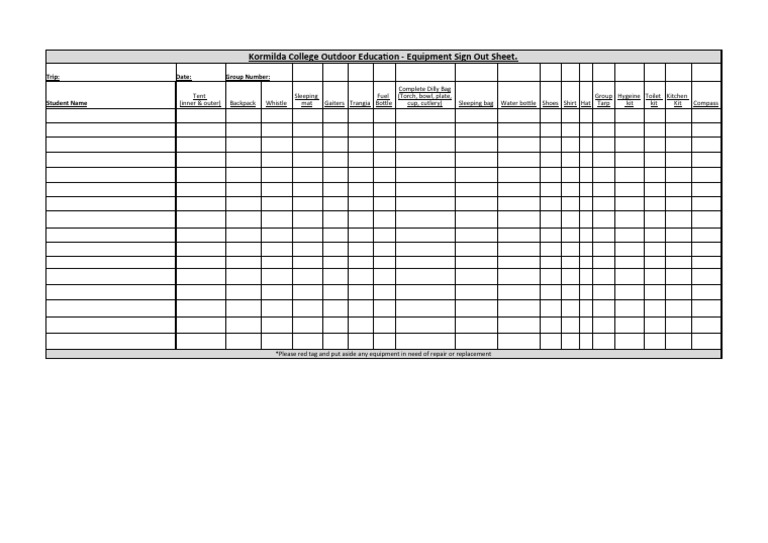 Equipment Sign Out Sheet | PDF