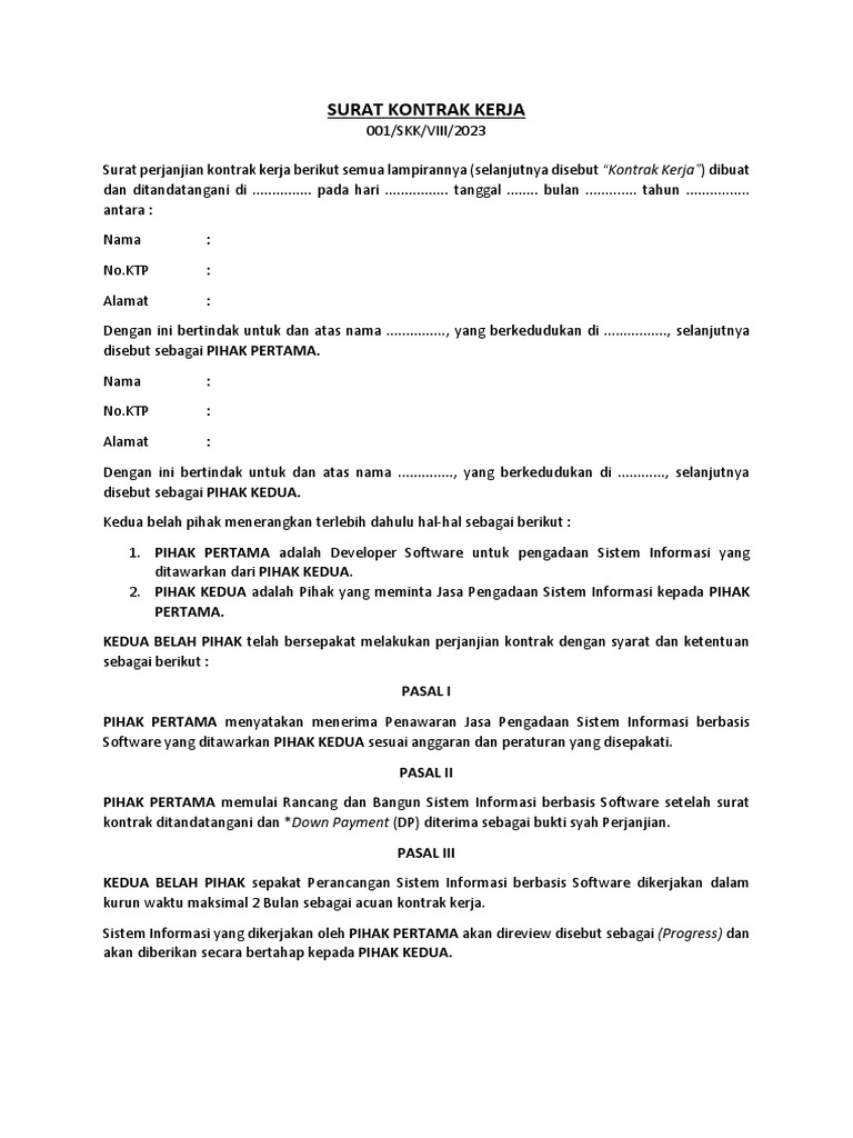 Surat Kontrak Kerja | PDF