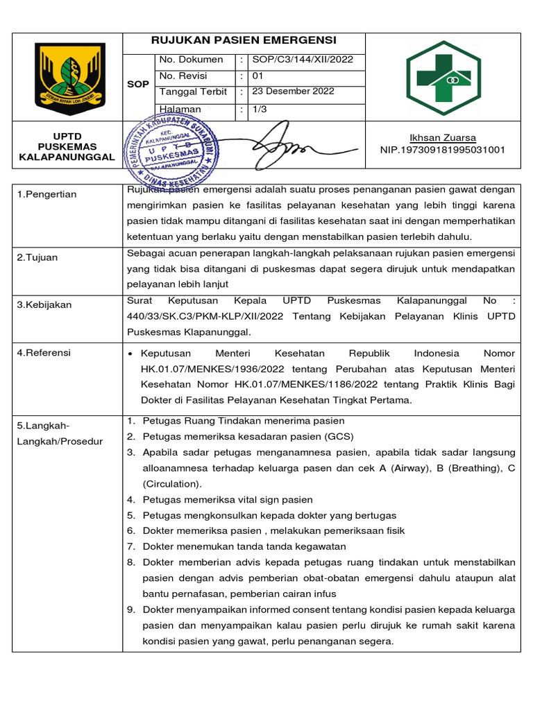 SOP Rujukan Pasien Emergensi | PDF