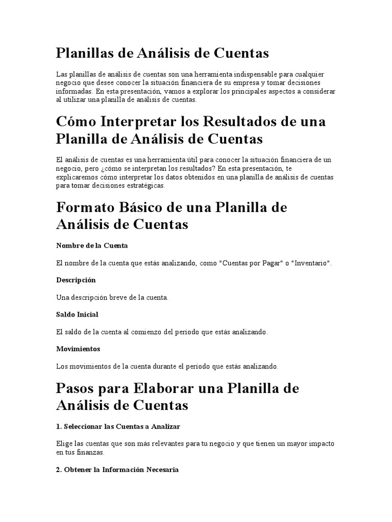 Planillas de Análisis de Cuentas | PDF | Auditoría | Negocios económicos
