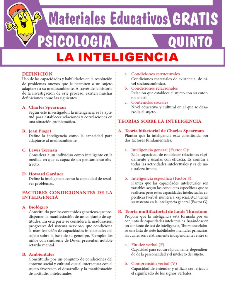 La Inteligencia para Quinto Grado de Secundaria | PDF | Inteligencia | Inteligencia emocional