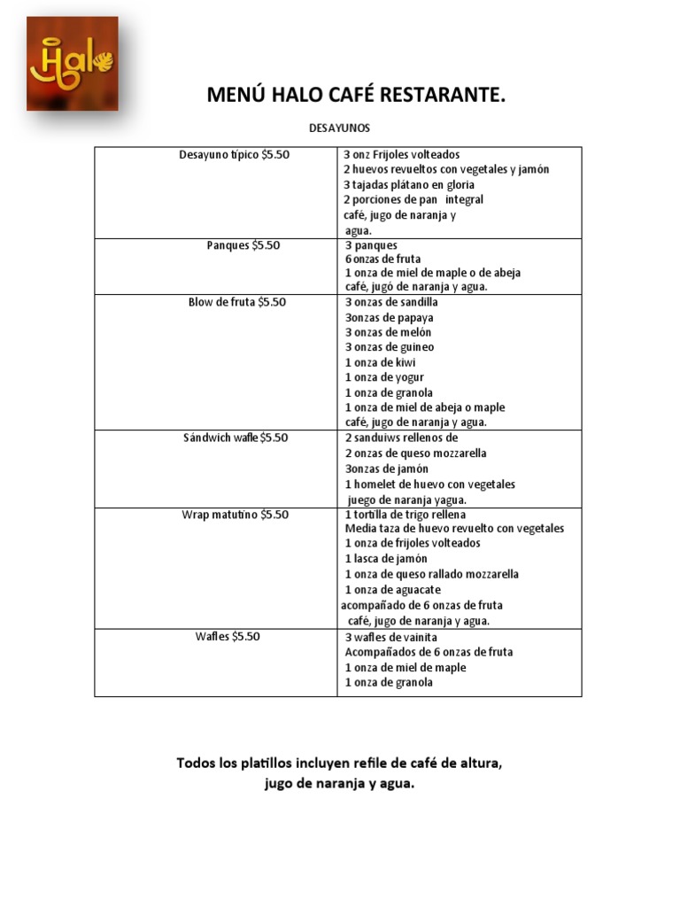 Menú Halo Café Restarante 1 | PDF