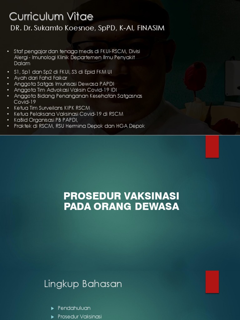 Prosedur Vaksinasi Dewasa oleh Dr. Sukamto | PDF