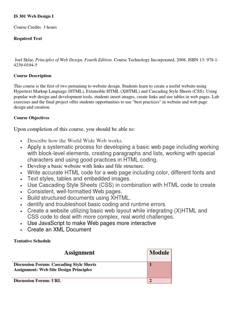 IS301-Course Syllabus | PDF | Html | Html Element