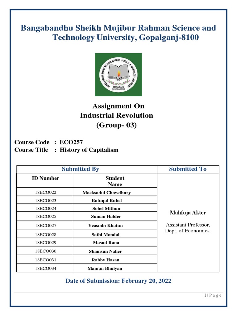 Group 3 Assignment On Industrial Revolution | PDF