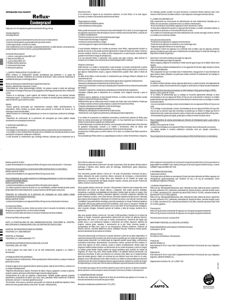REFLUX Esomeprazol RAFFO PIP | PDF | La enfermedad por reflujo ...