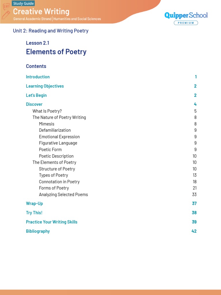 CRW11 - 12 Q1 0201M - SG - Elements of Poetry | PDF