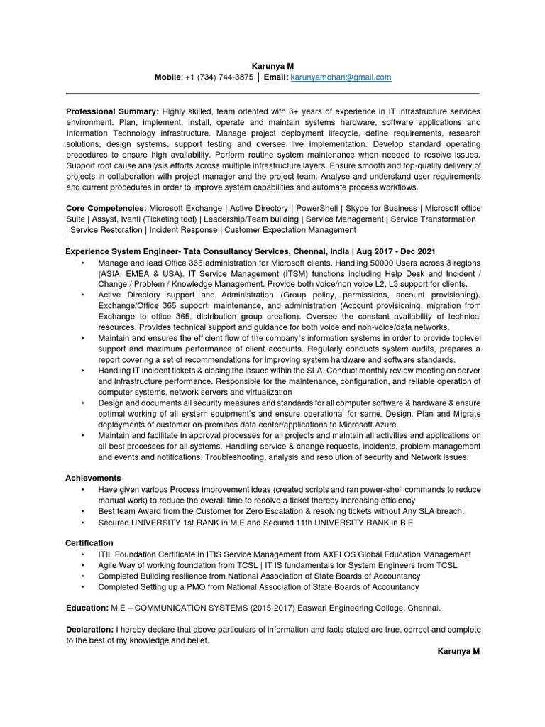 Karunya Mohan Resume | PDF