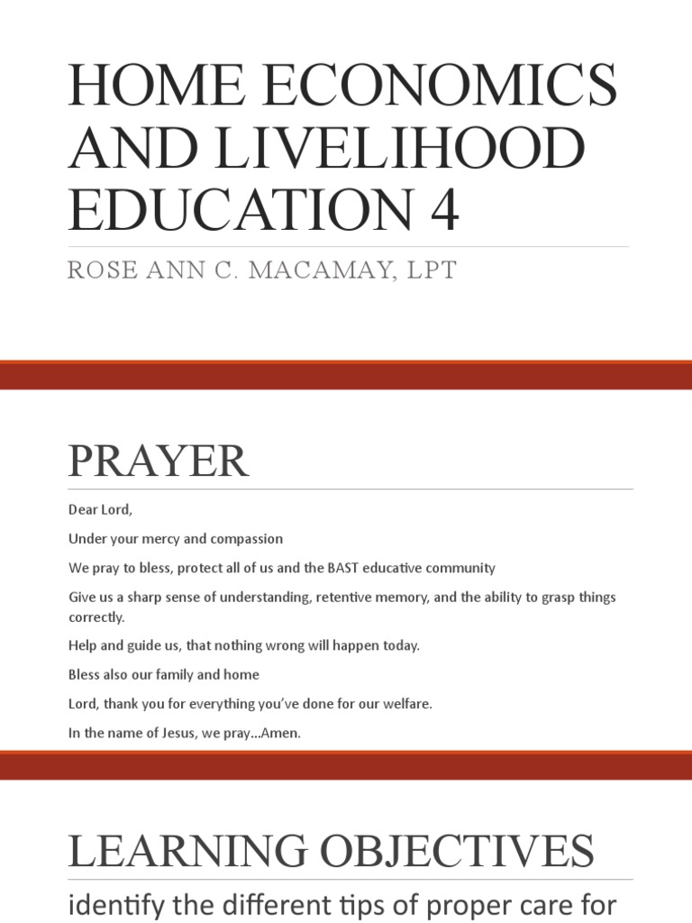 Home Economics and Livelihood Education 4 Week 1 | PDF